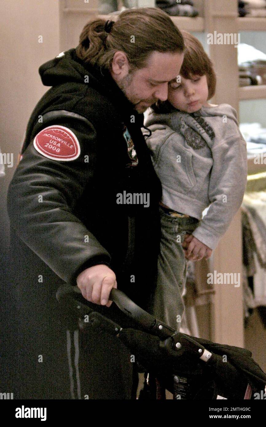 Russell Crowe shows he is a hands-on dad during a shopping spree in LA ...