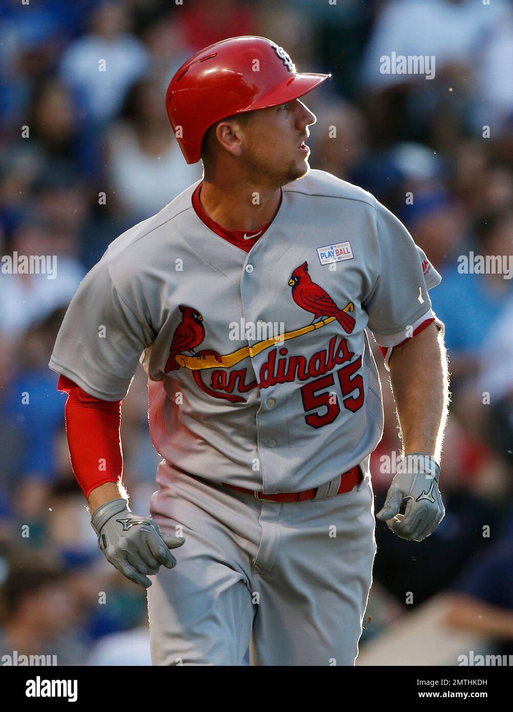 St. Louis Cardinals' Stephen Piscotty watches after hitting a three-run ...