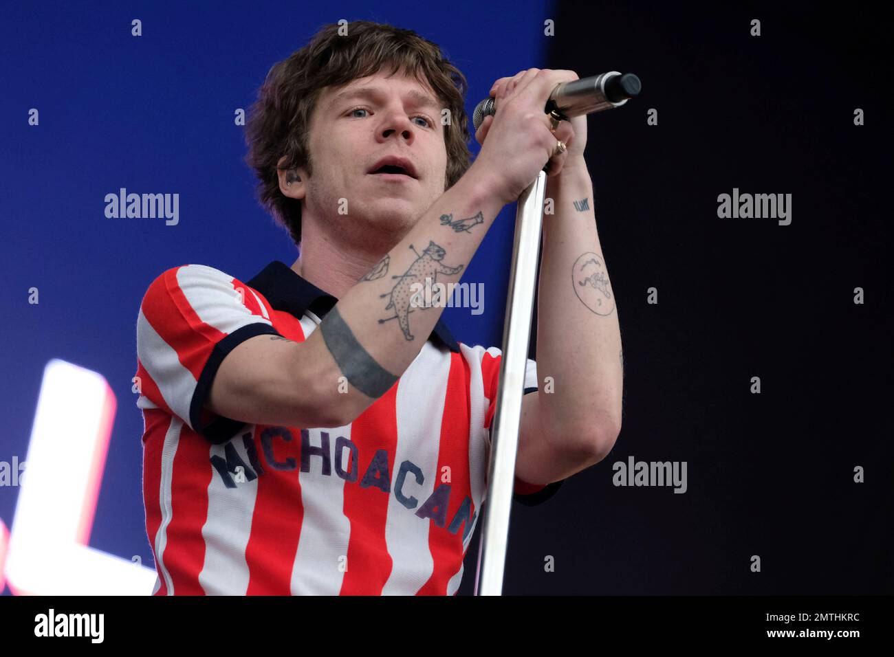 Matt Shultz from the band Cage The Elephant performs on day three of ...
