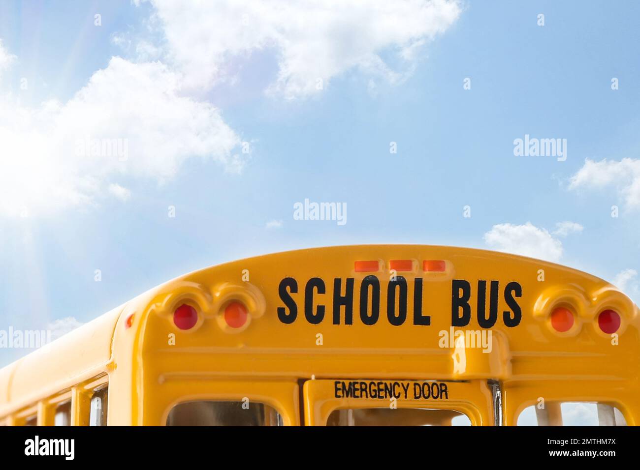 Yellow school bus outdoors, closeup. Transport for students Stock Photo ...