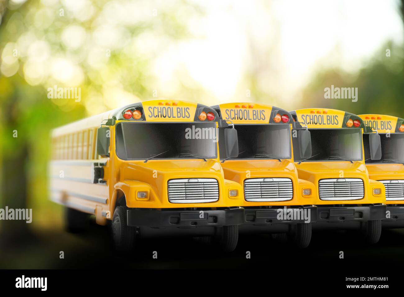 Yellow school buses outdoors. Transport for students Stock Photo - Alamy