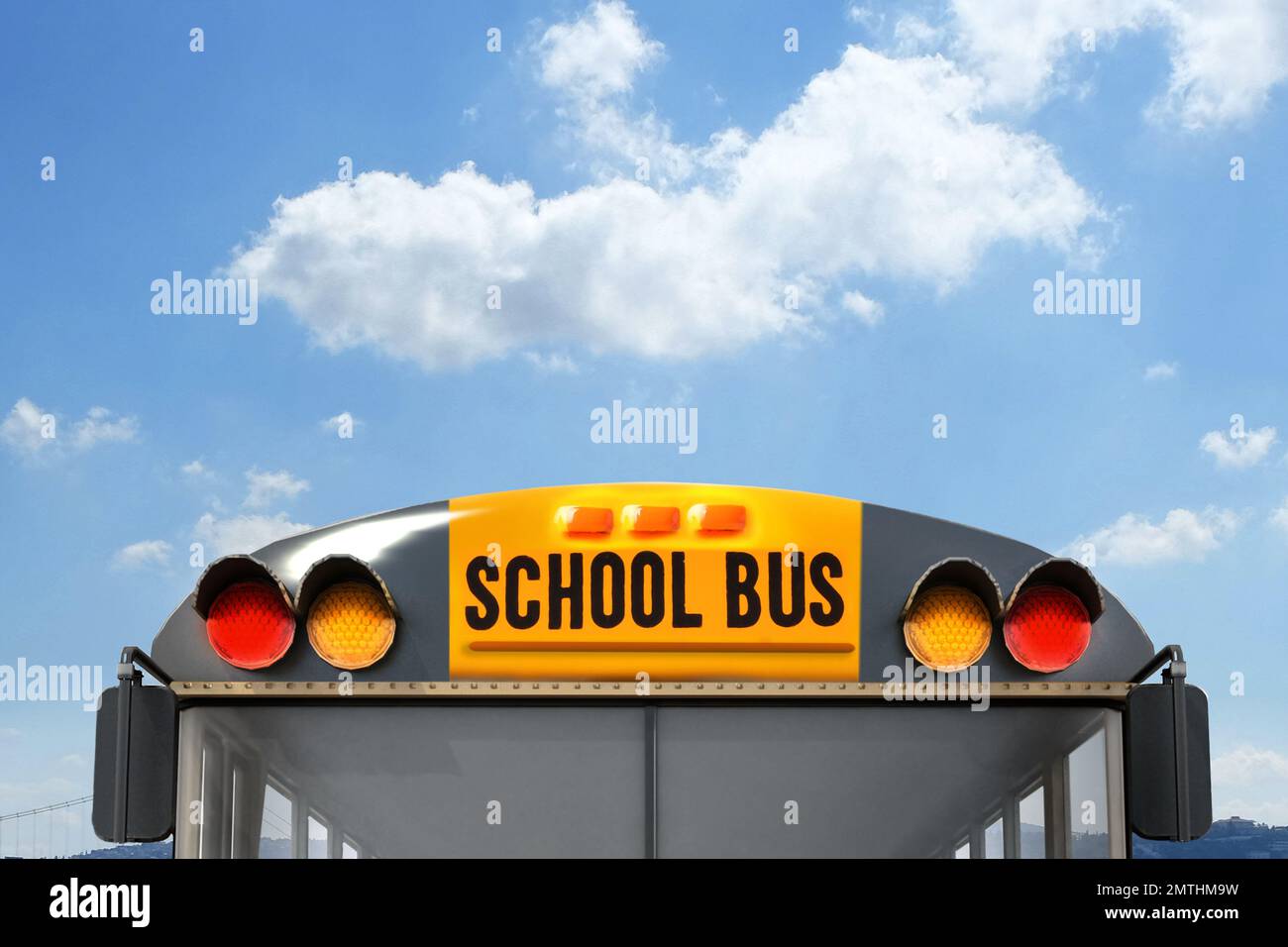 Yellow school bus outdoors, closeup. Transport for students Stock Photo ...
