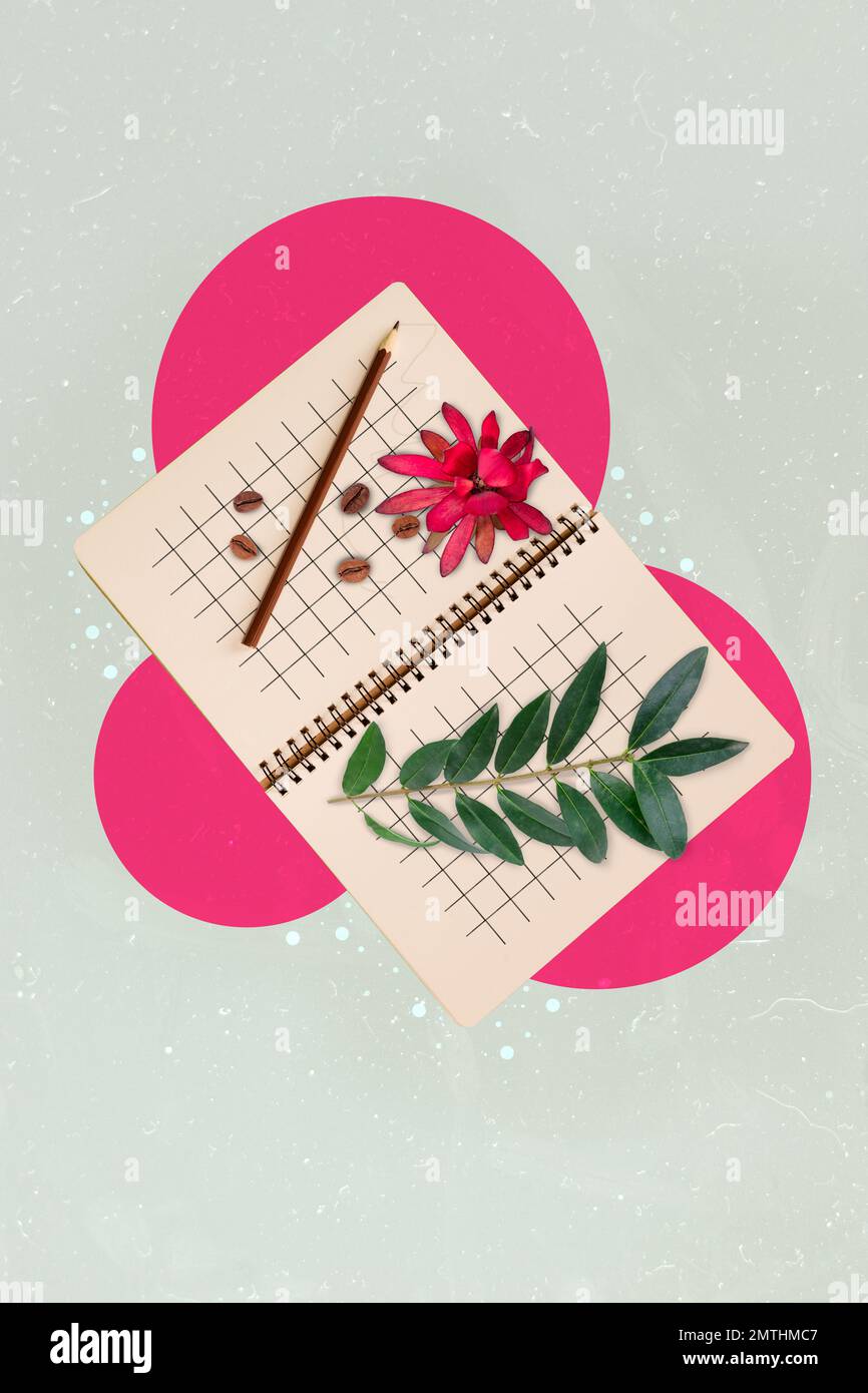 Creative drawing collage picture of girlish notepad notebook spring ...