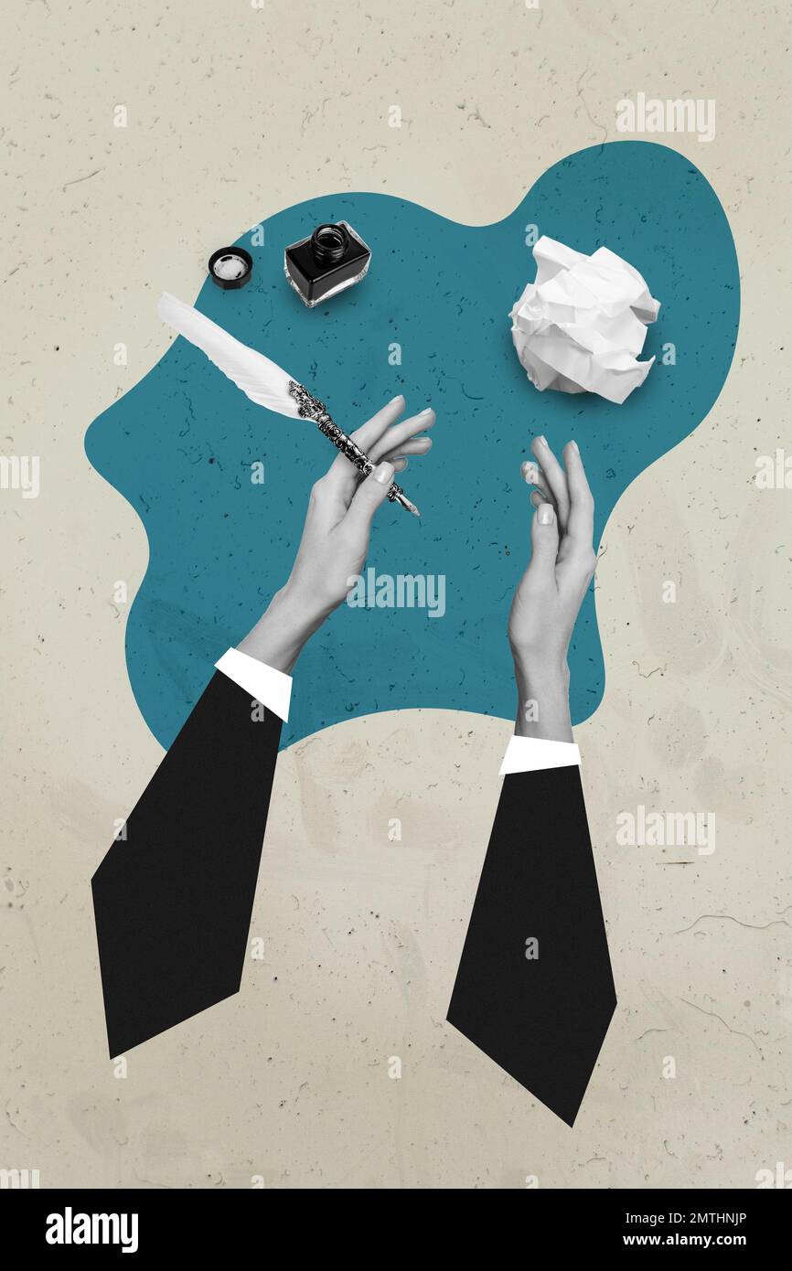 3d retro abstract creative artwork template collage of ancient writer ...