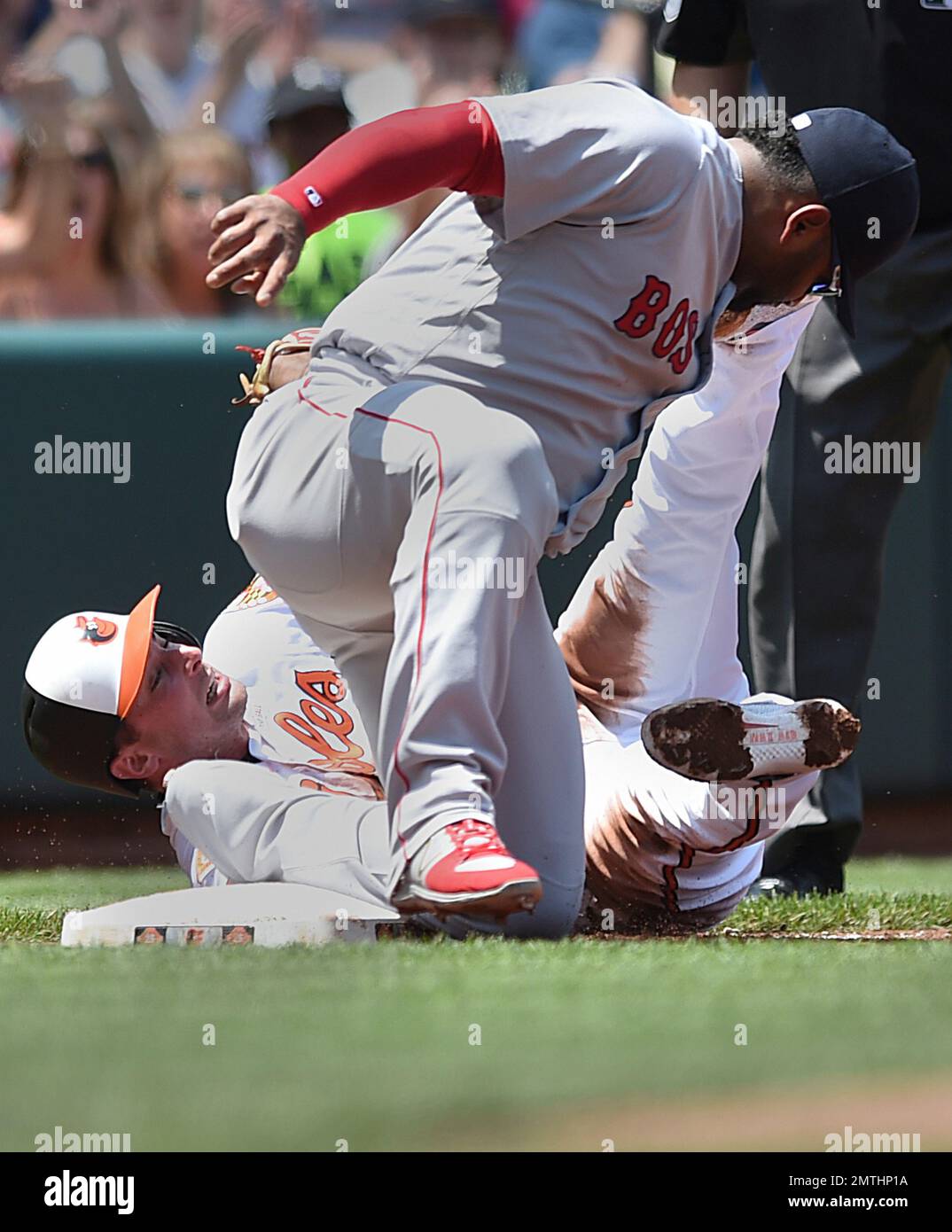 Baltimore Orioles' Joey Rickard steals third as Boston Red Sox's Pablo ...