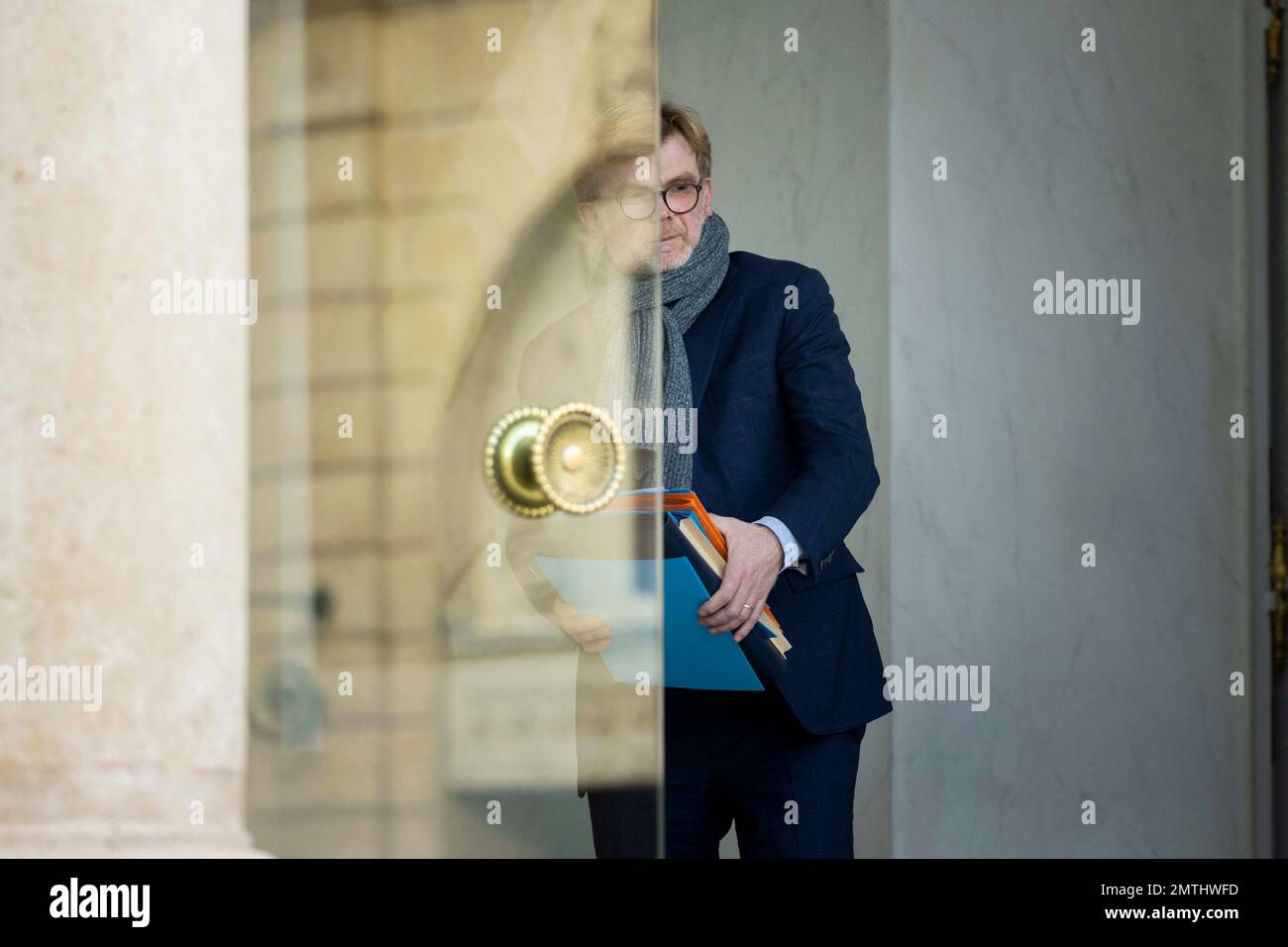 Minister Marc Fesneau leaves the Elysee presidential palace after the ...