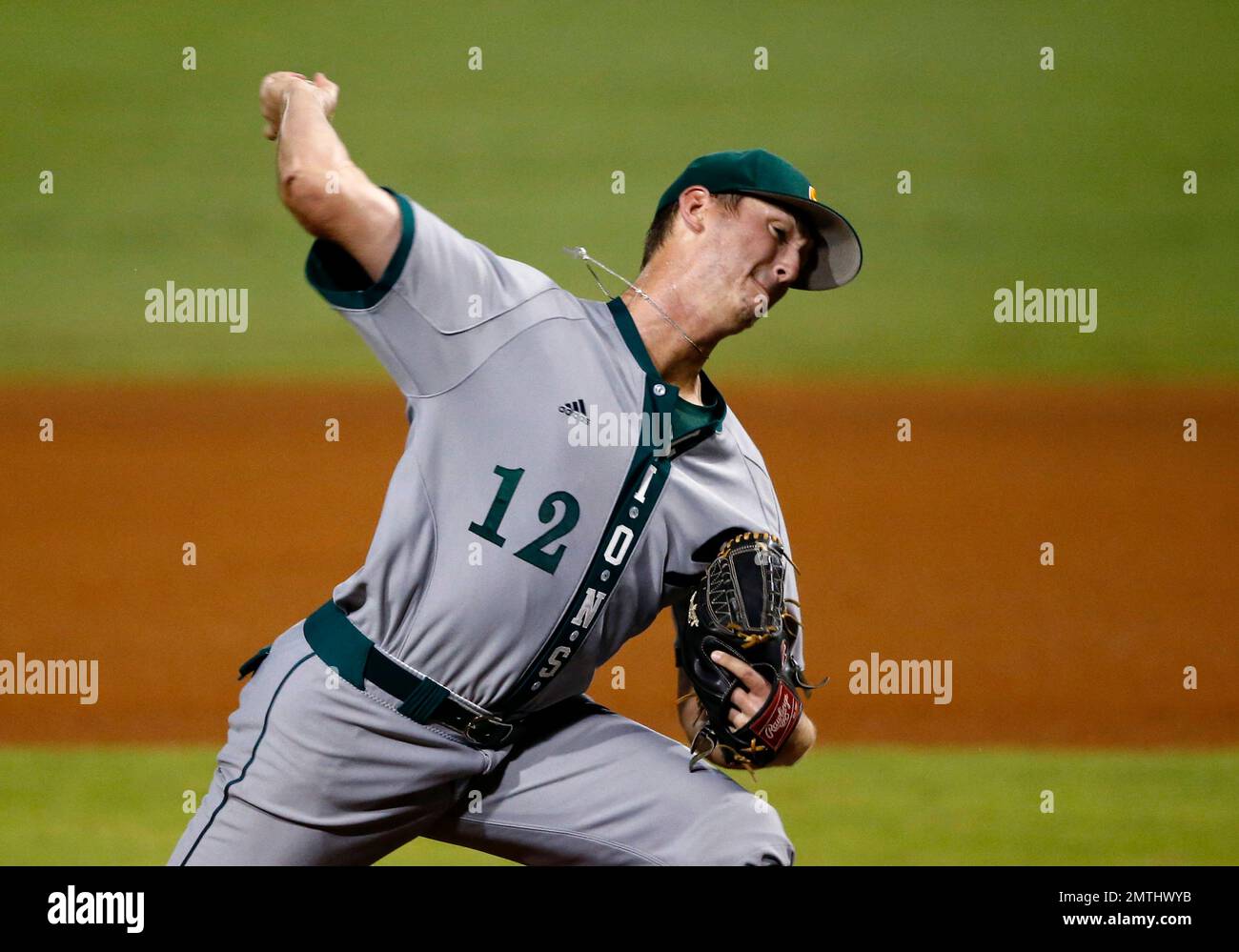 Southeastern Louisiana pitcher Mac Sceroler (12) throws in the first ...