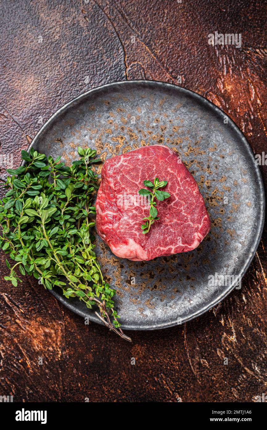 Prime Fillet Mignon Beef steak, Dry aged raw tenderloin meat. Dark ...