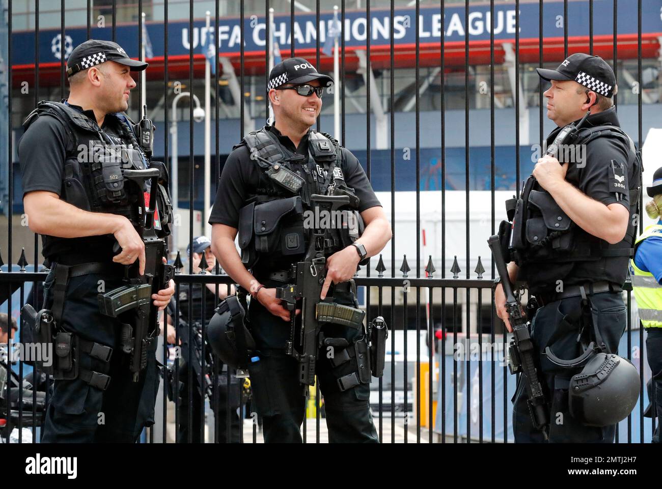 Armed police officers stand guard ahead of the Champions League final ...