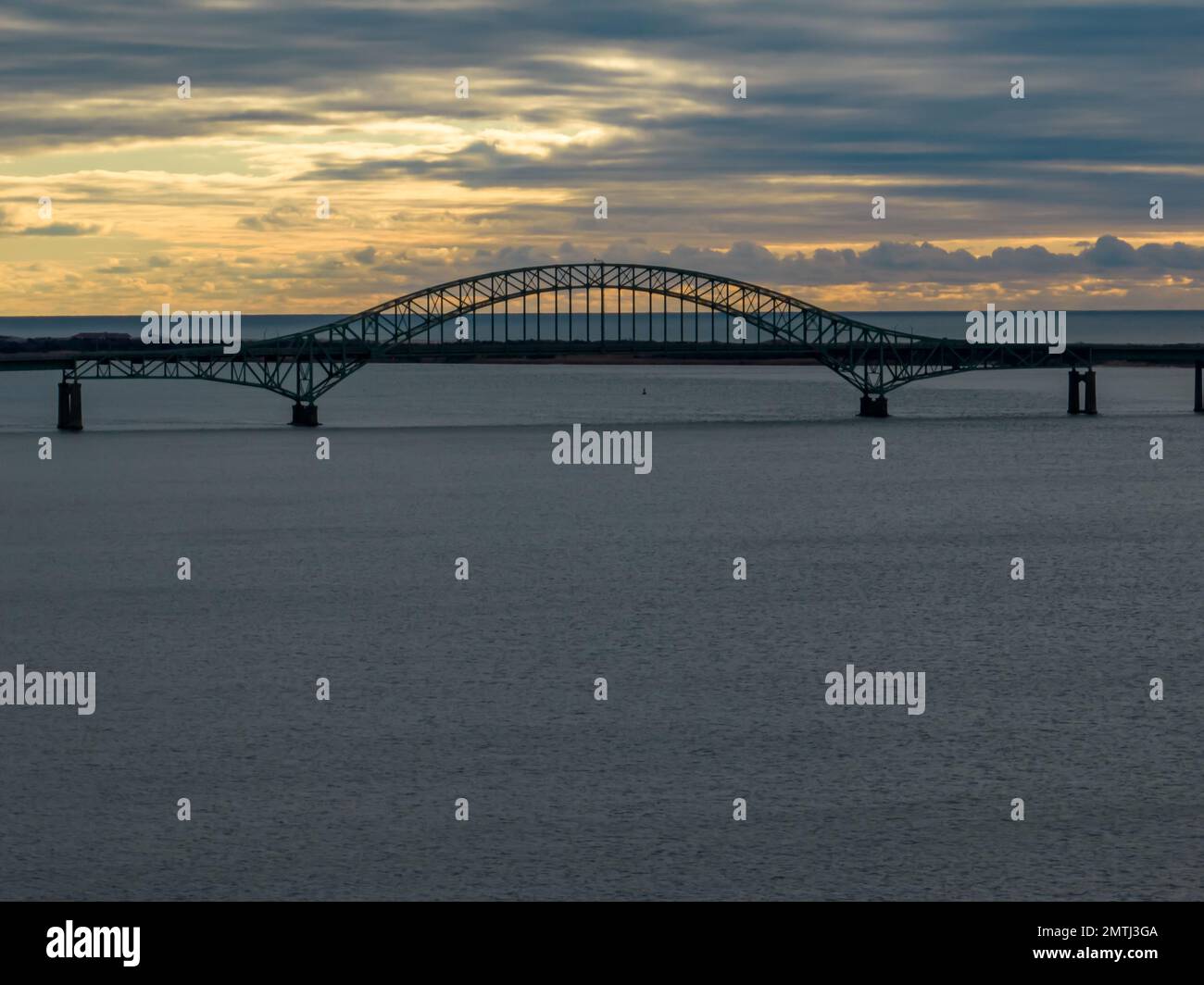 An aerial view of the fire Island bridge in New York during a cloudy ...