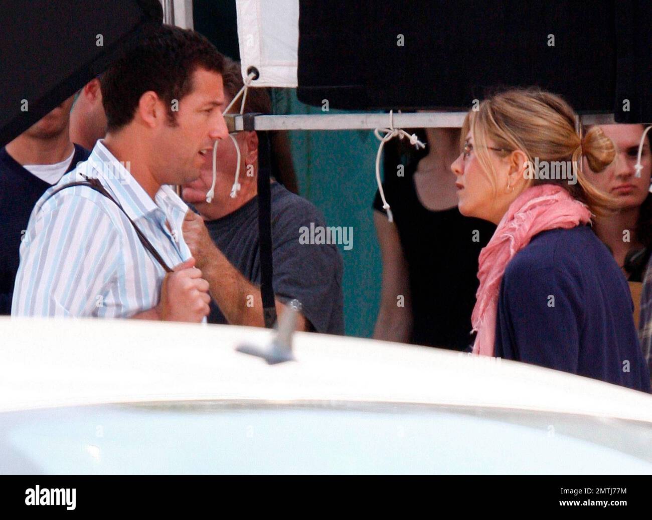 Adam Sandler and Jennifer Aniston shoot a scene for their new film ...