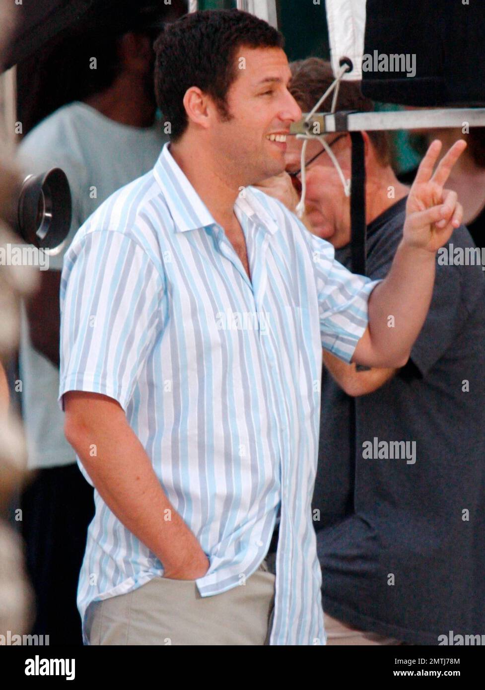 Adam Sandler and Jennifer Aniston shoot a scene for their new film ...