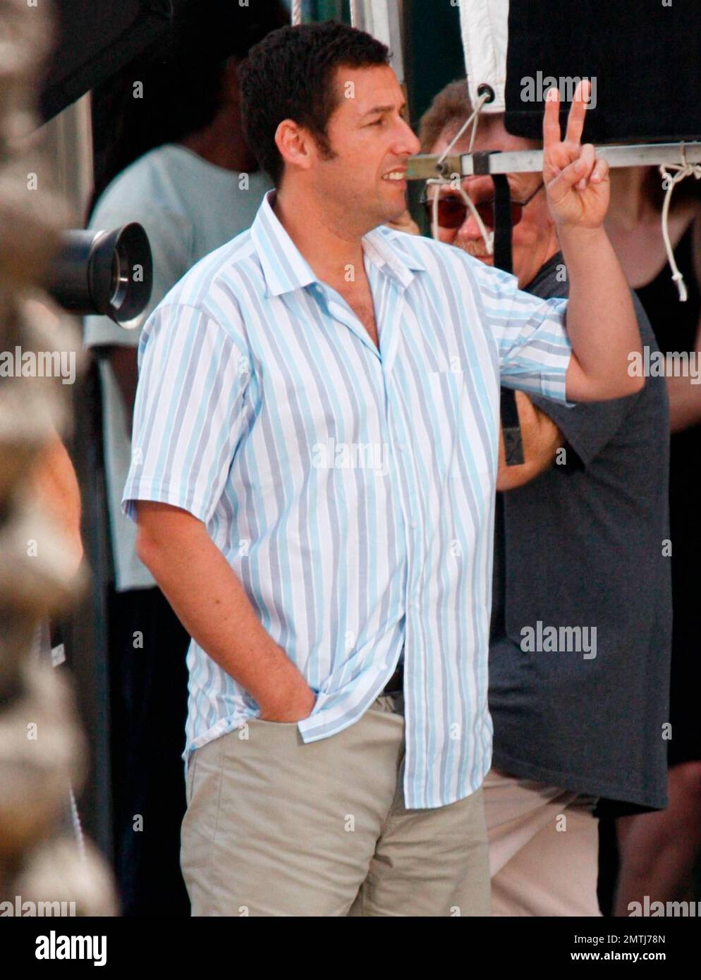 Adam Sandler and Jennifer Aniston shoot a scene for their new film ...
