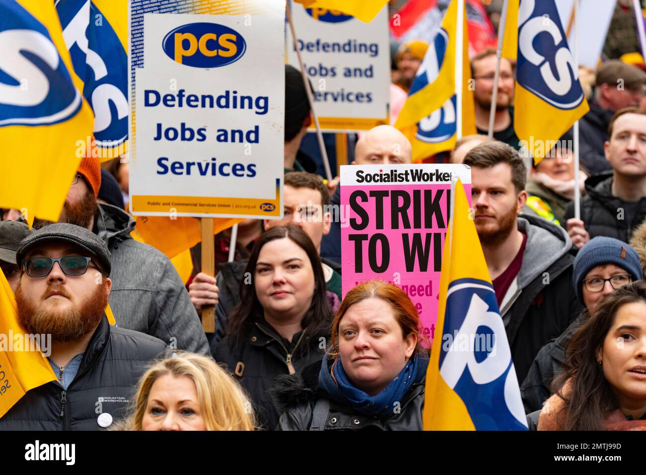 Glasgow, Scotland, UK. 1 February 2023. Large crowd of union members at ...