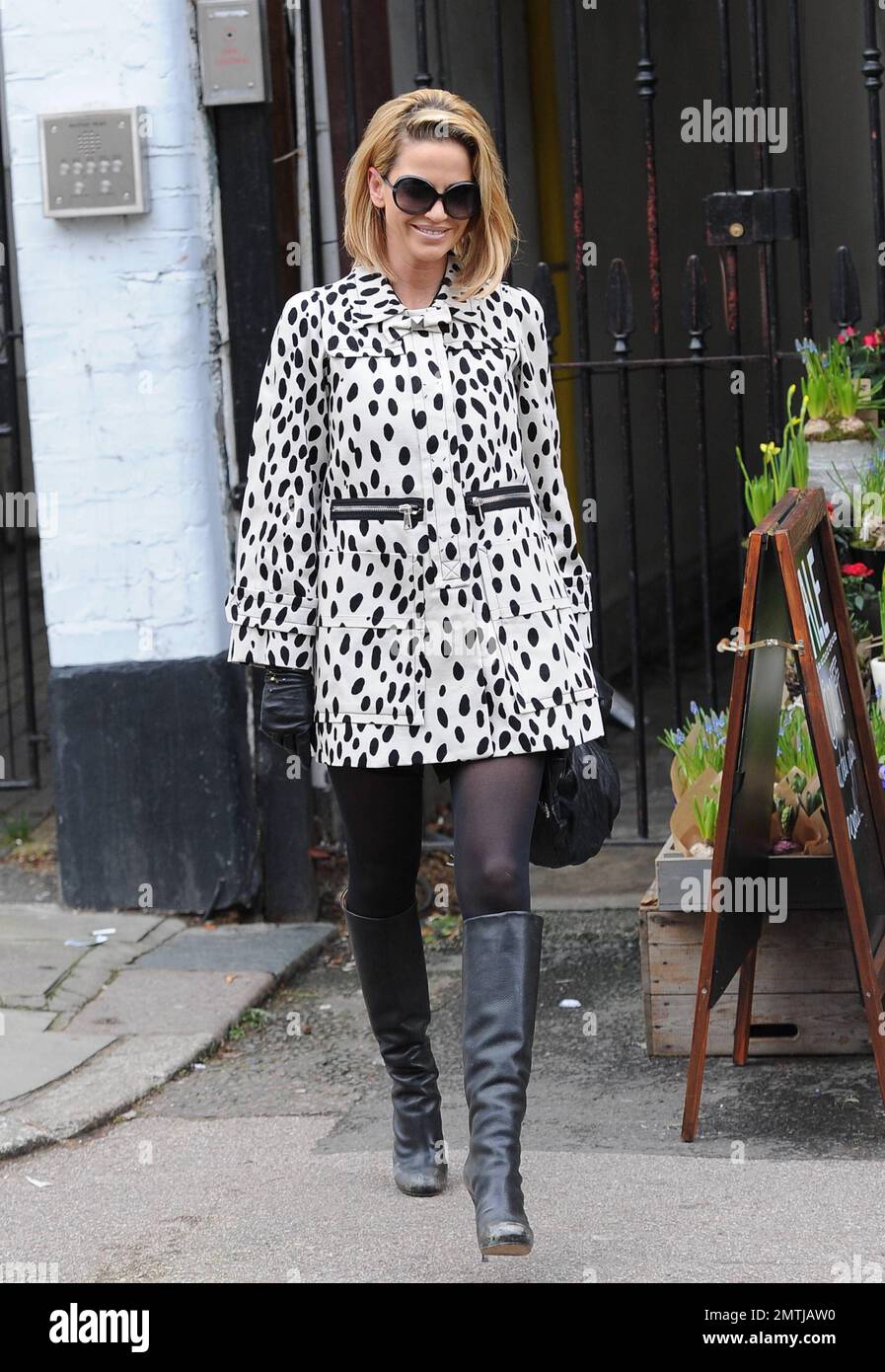 Sarah Harding is seen leaving her apartment wearing a dalmatian ...