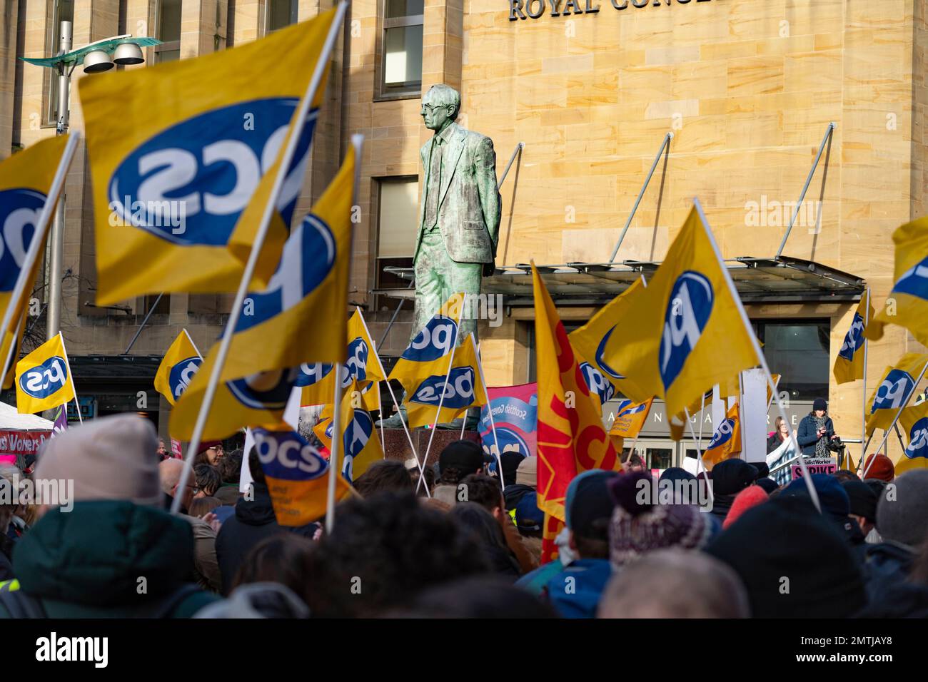 Glasgow, Scotland, UK. 1 February 2023. Large crowd of union members at ...