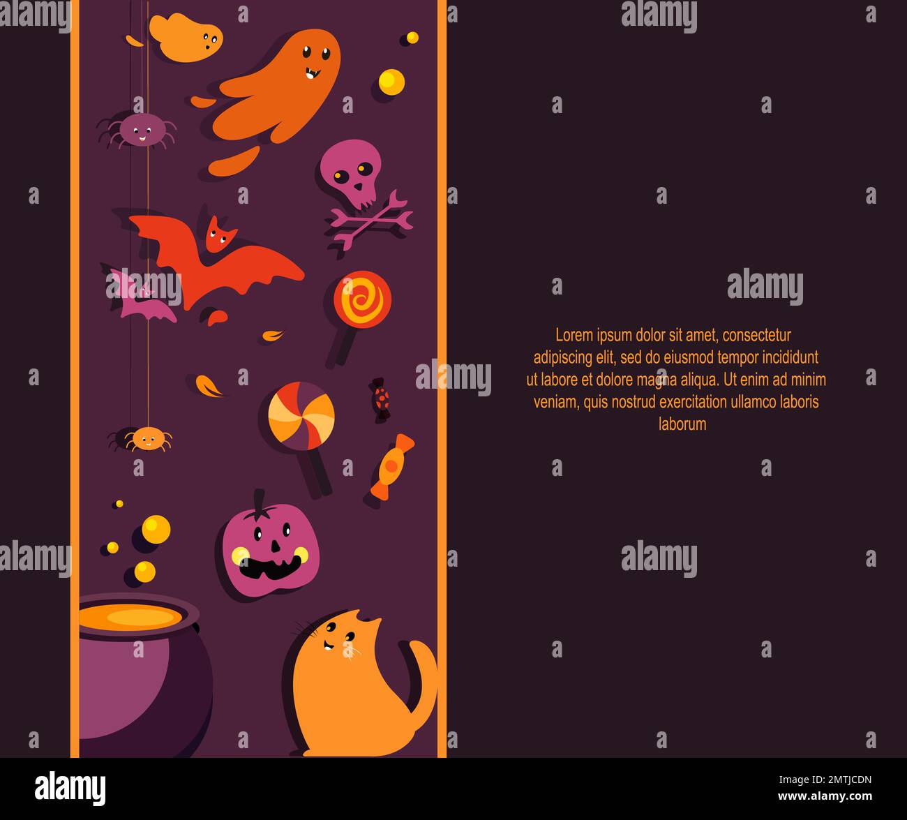 Happy Halloween Banner Party Invitation.Bright Greeting Card.Funny Cat ...