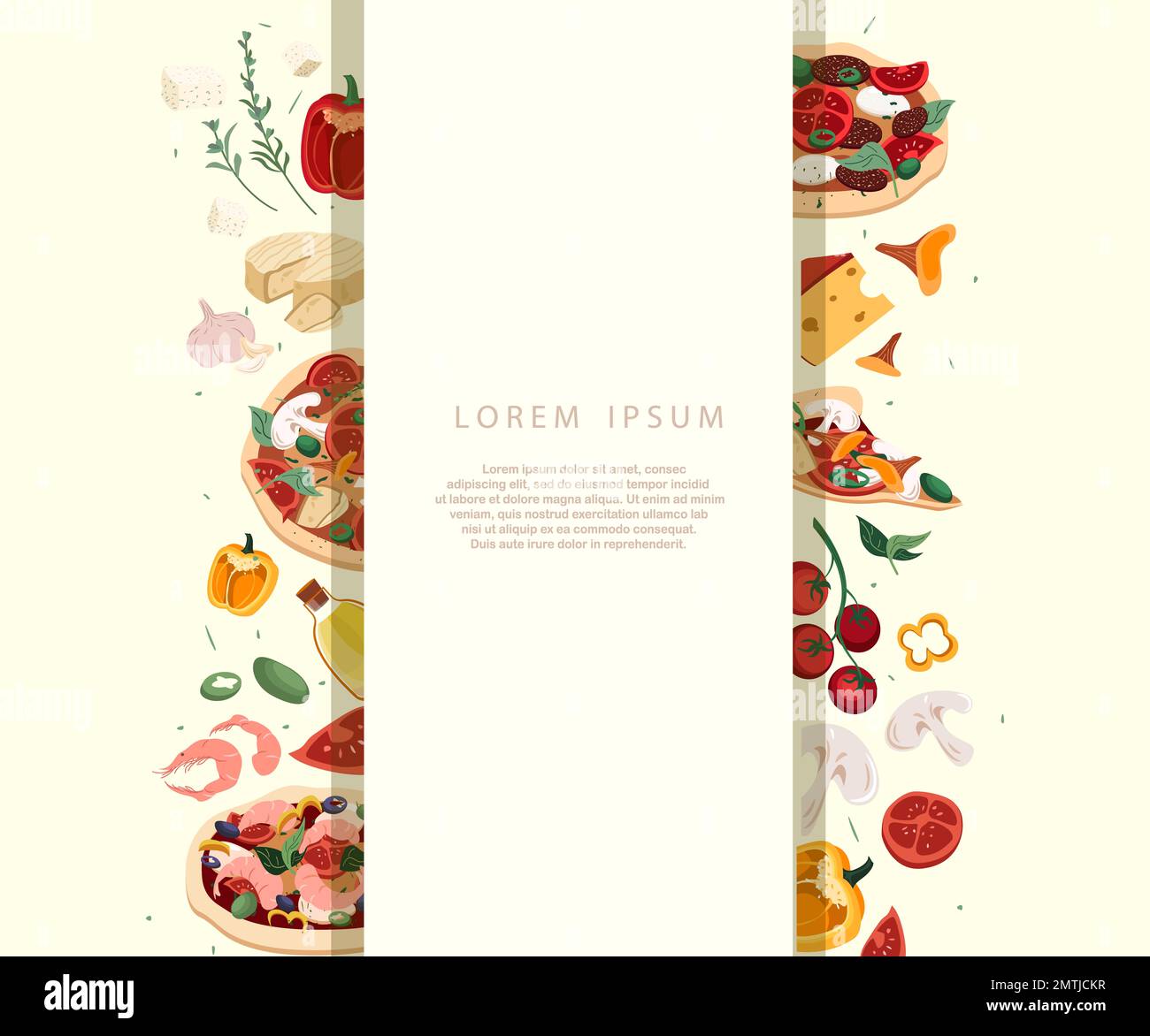 Design of ad banner for pizzeria with salami,tomato pizza with olives ...