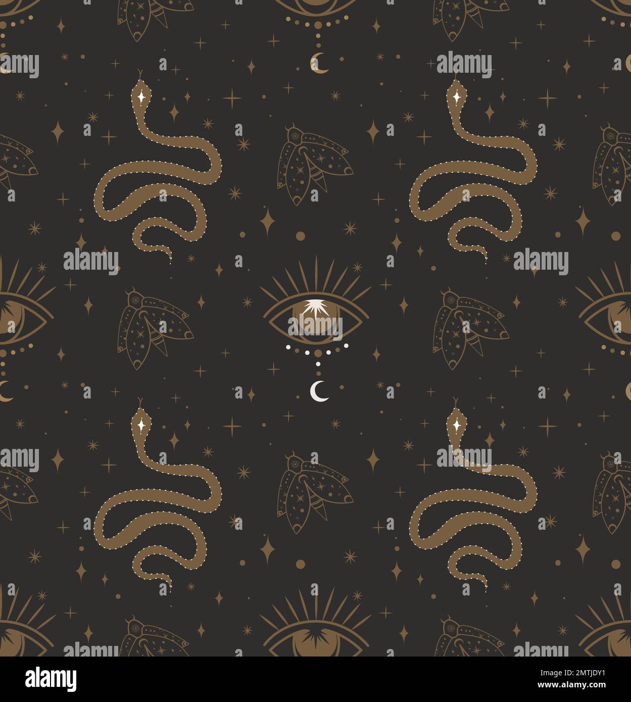 Seamless Pattern with Mysterious Reptile Snake,Fly and All-seeing Eye ...