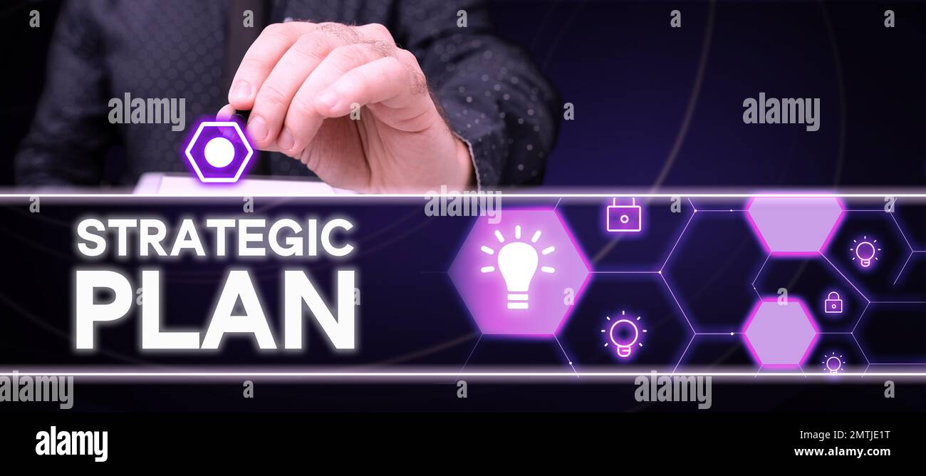 Writing displaying text Strategic Plan. Business idea A process of ...