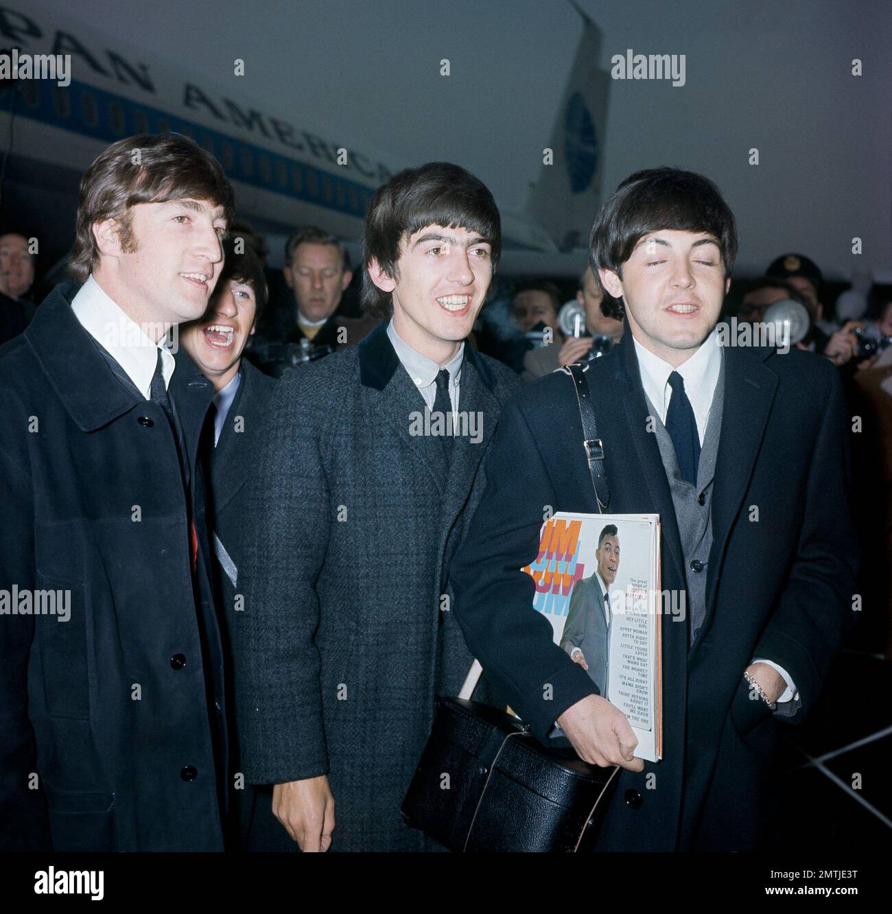 The Beatles arrive in London Airport, Feb. 22, 1964, following their ...