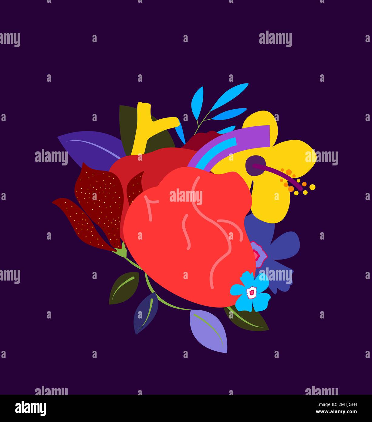 Beautiful Flowered Healthy Heart.Blood-Vascular System Flowers.Floral ...