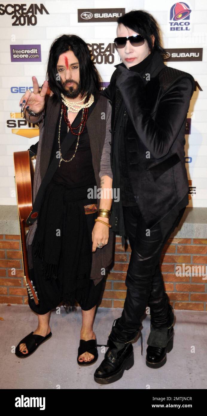 Musicians Marilyn Manson (R) and Twiggy Ramirez arrive at Spike TV's "Scream 2010" at The Greek ...