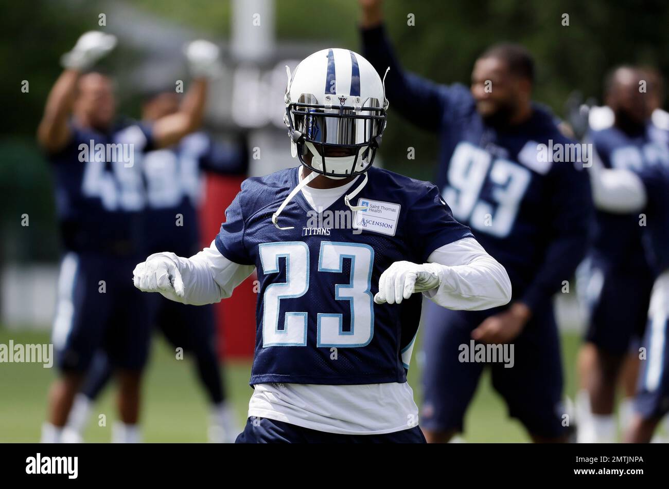 Tennessee Titans cornerback Brice McCain (23) warms up during the team ...