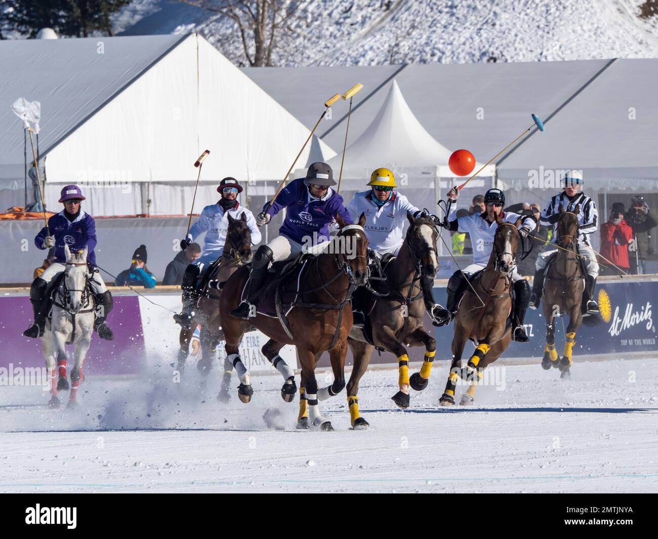 St. Moritz - January 29, 2023: Game actions at the Snow Polo World Cup ...