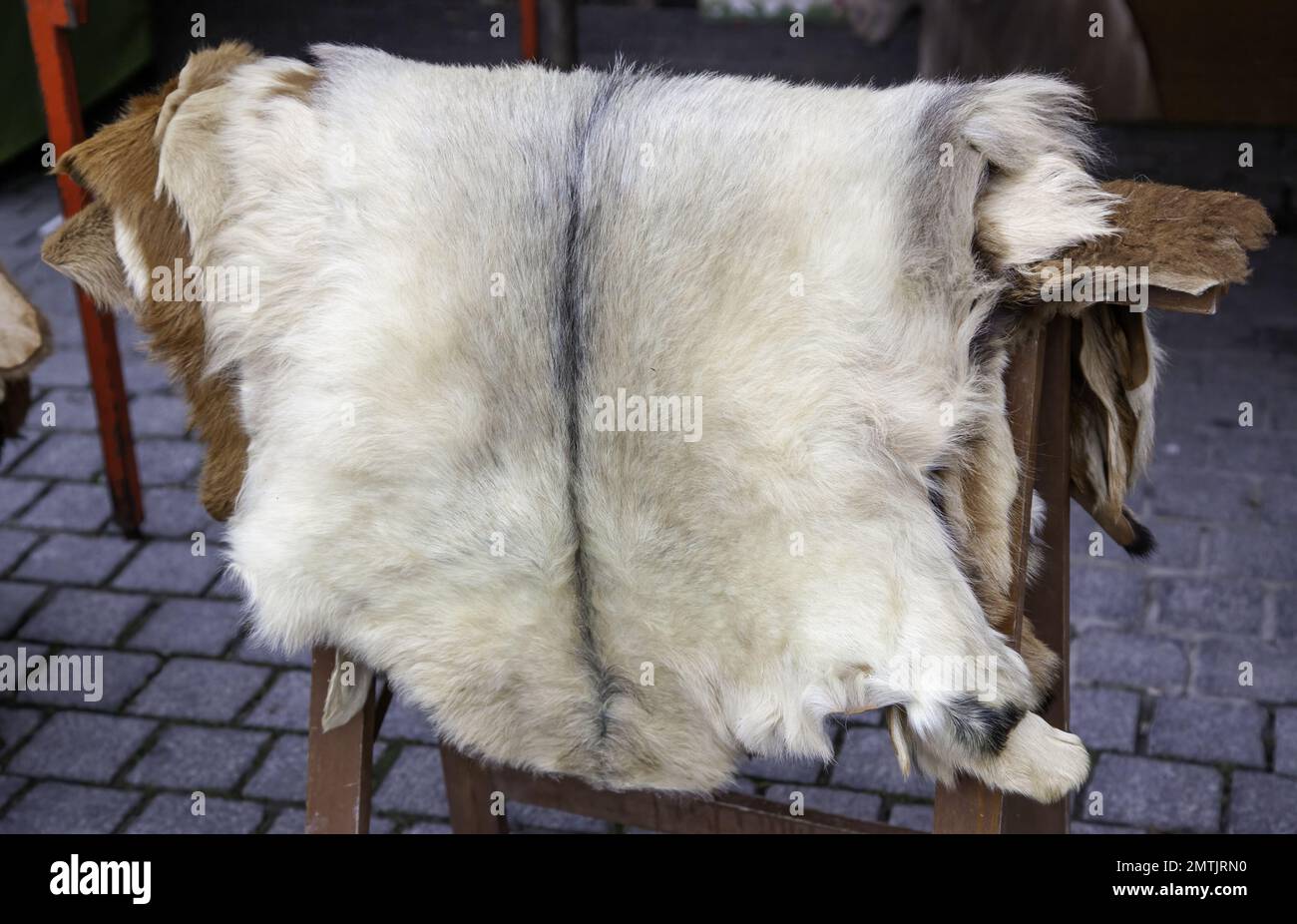 Detail of animal skins in an old market Stock Photo - Alamy