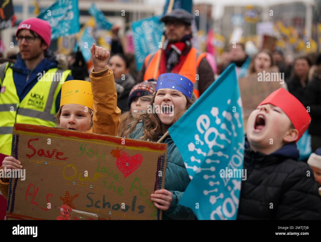 Schoolchildren join the National Strike Action Rally in Birmingham city ...