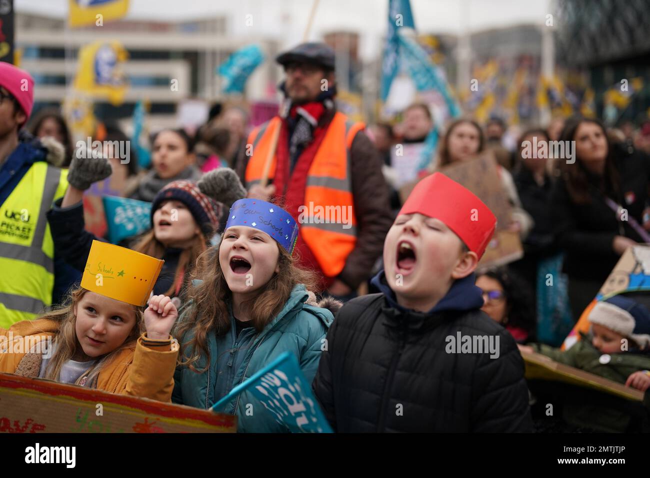 Schoolchildren join the National Strike Action Rally in Birmingham city ...