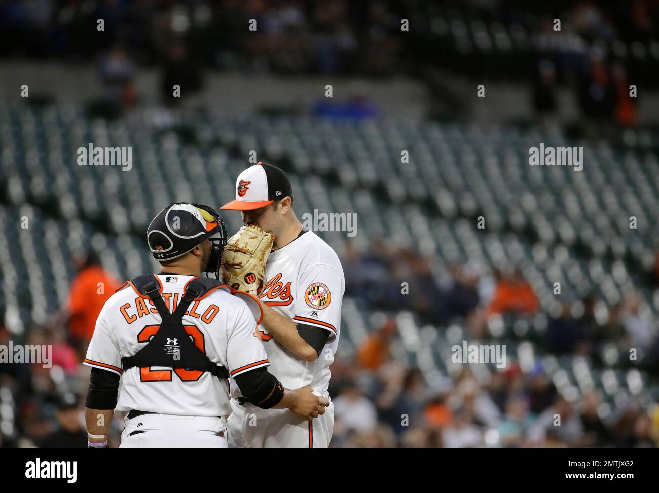 Baltimore Orioles catcher Welington Castillo, left, and starting ...