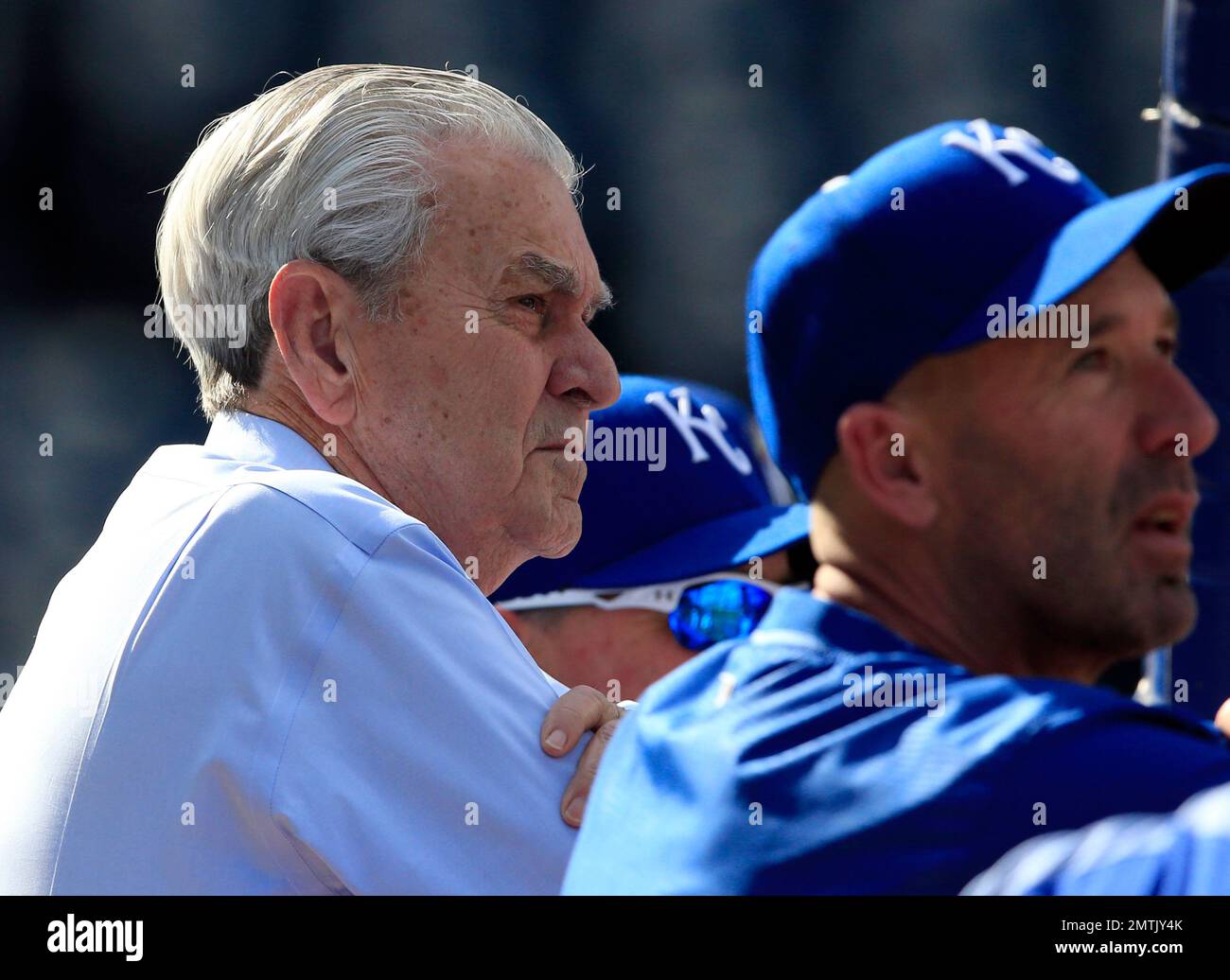 Kansas City Royals owner David Glass watches batting practice before a ...