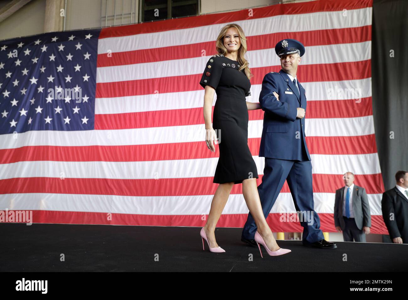 First Lady Melania Trump arrives as President Donald Trump addresses U ...