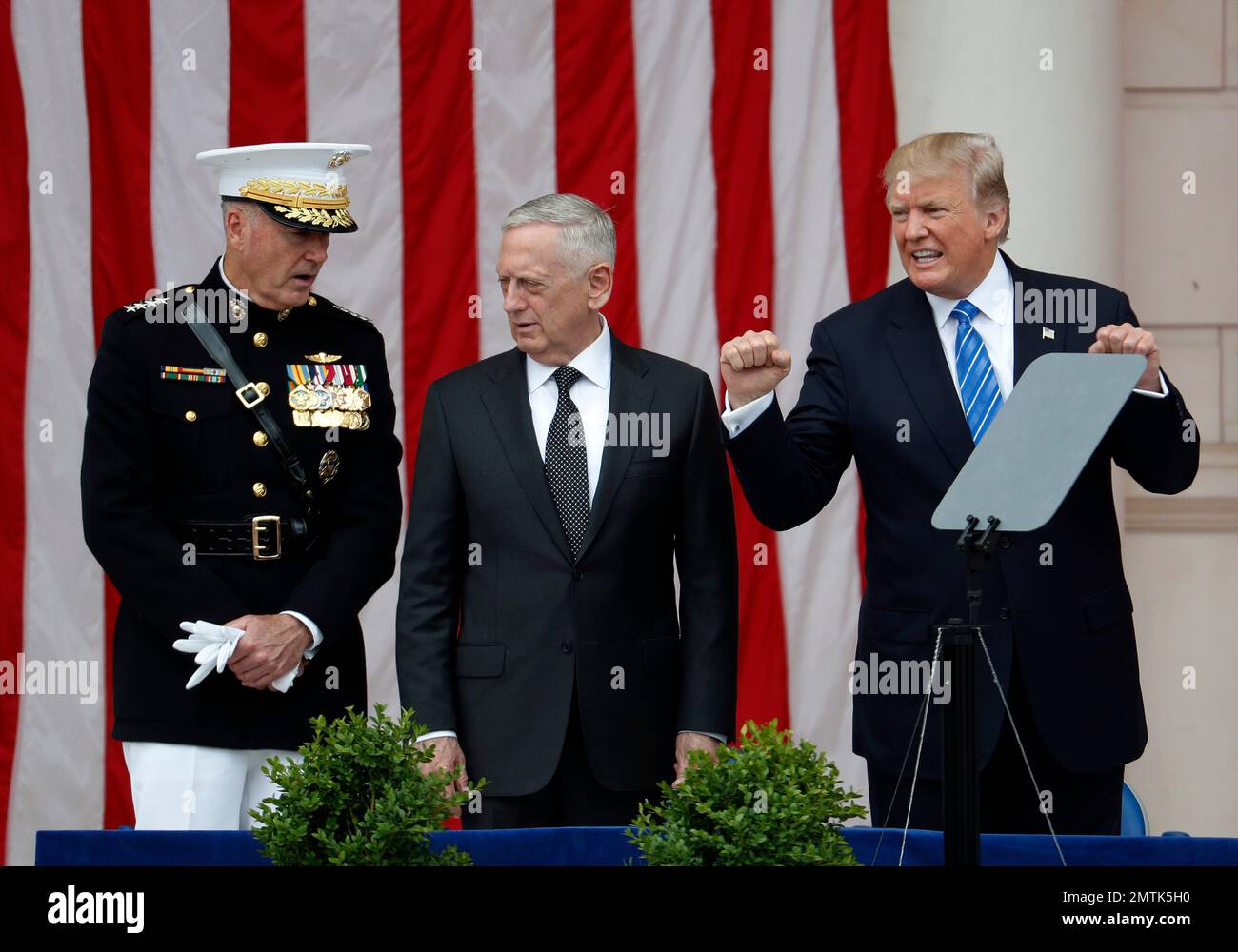 President Donald Trump, right, gestures while on stage with Joint ...