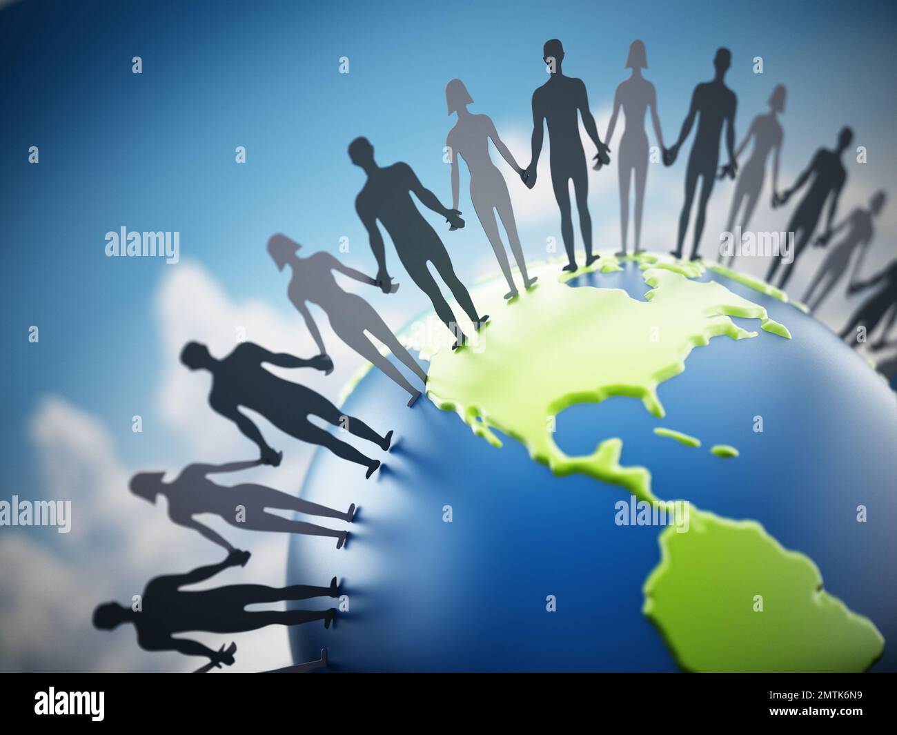 People holding hands around the world. 3D illustration Stock Photo - Alamy