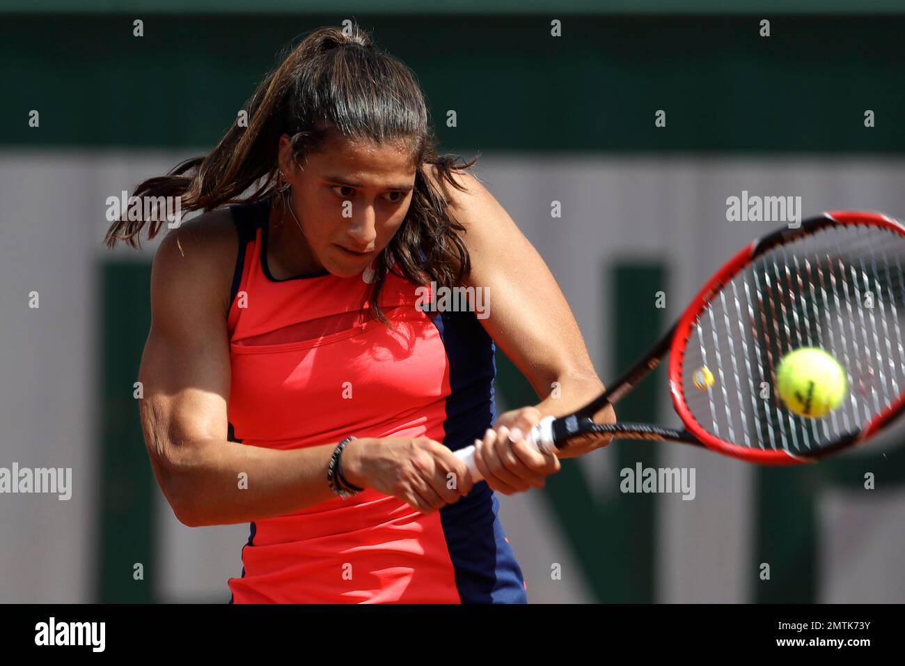 Australia's Jaimee Fourlis backhands to Denmark's Caroline Wozniacki ...