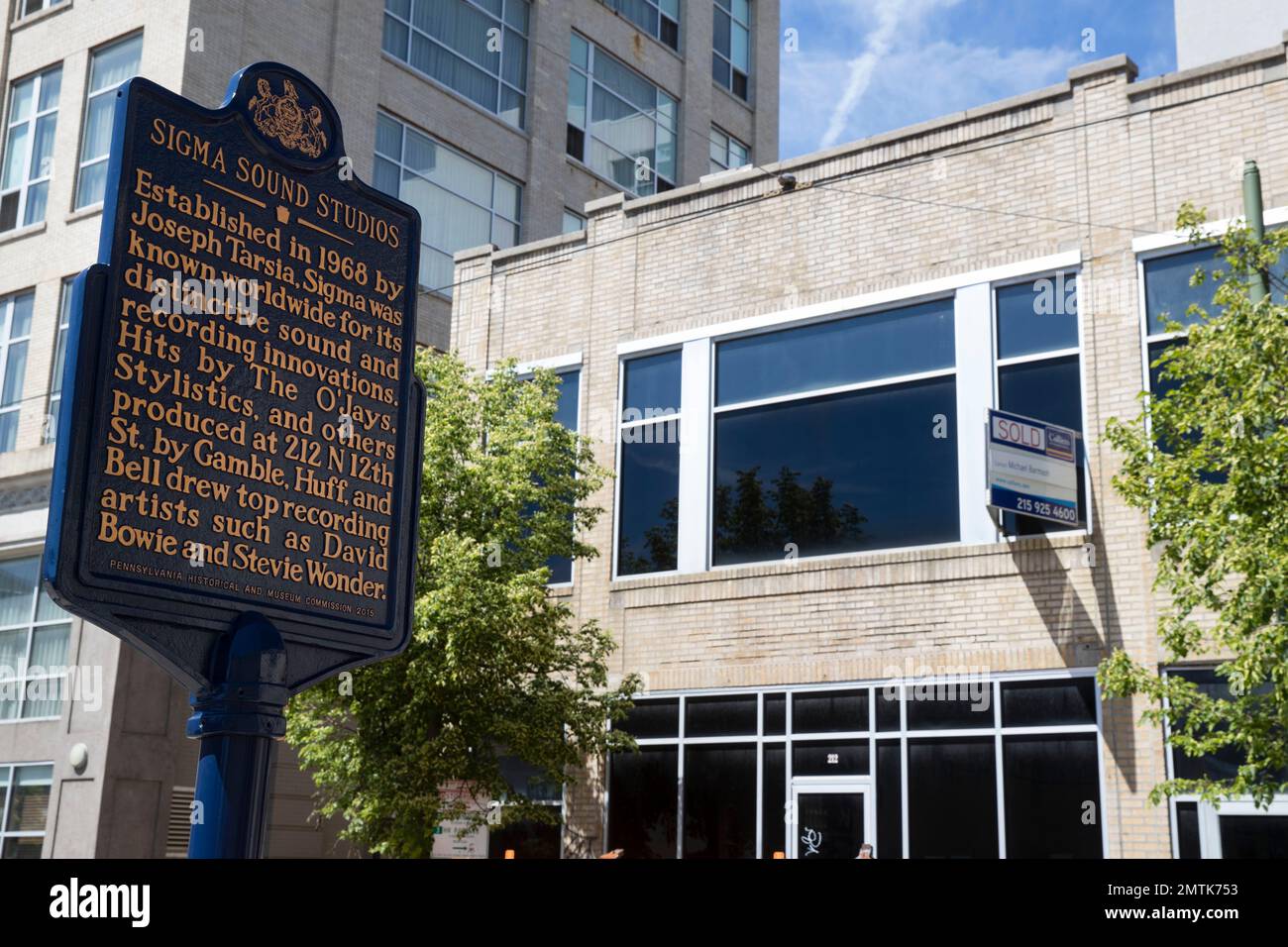 This May 9, 2017 photo shows a historical marker for Sigma Sound ...