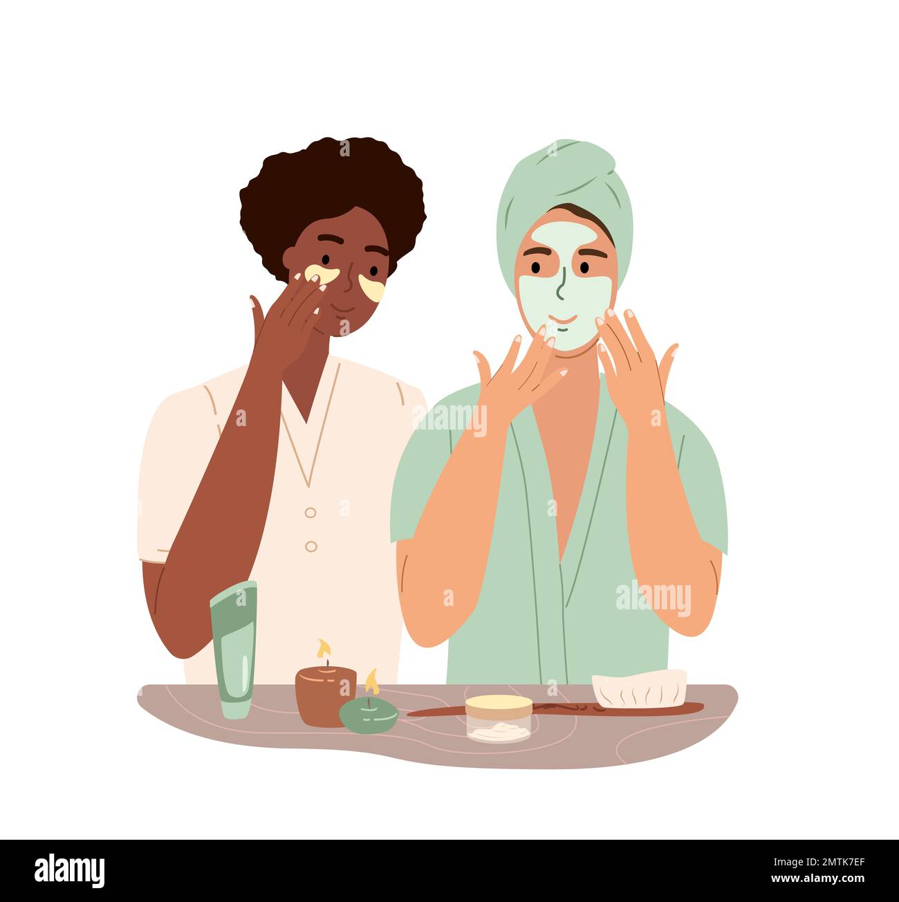 Afro American Dark Skin,two women with clay facial masks on their faces ...