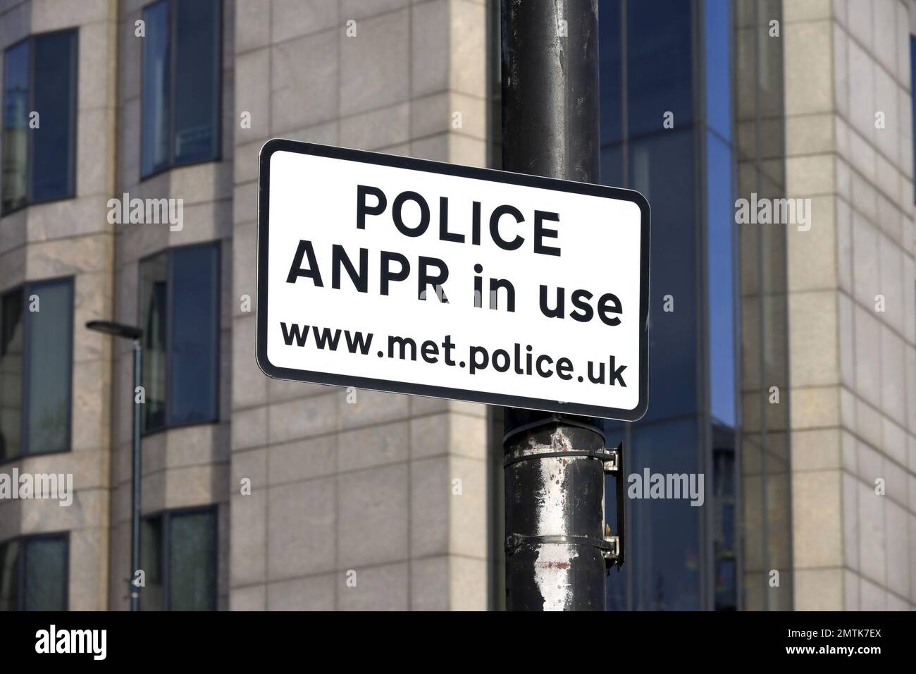 London, England, UK. Road sign: Police ANPR in use (Automatic Number ...