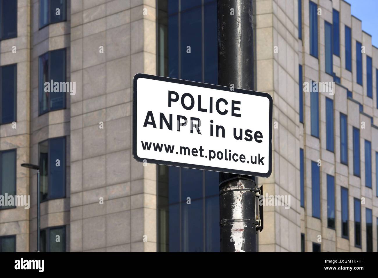 London England Uk Road Sign Police Anpr In Use Automatic Number Plate Recognition By The
