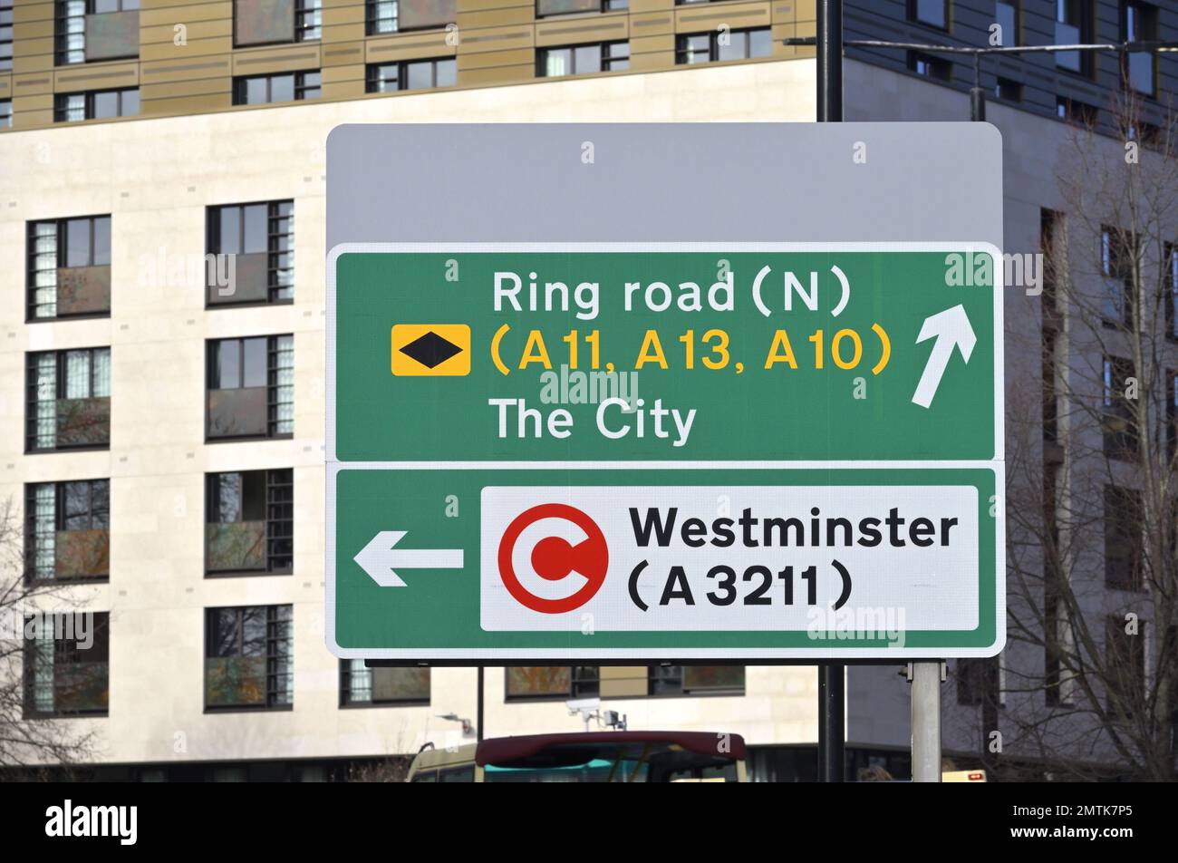London, England, UK. Road sign near the Tower of London (Tower Hill ...
