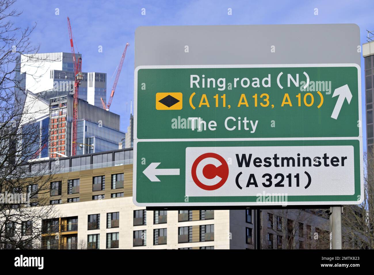 London, England, UK. Road sign near the Tower of London (Tower Hill ...