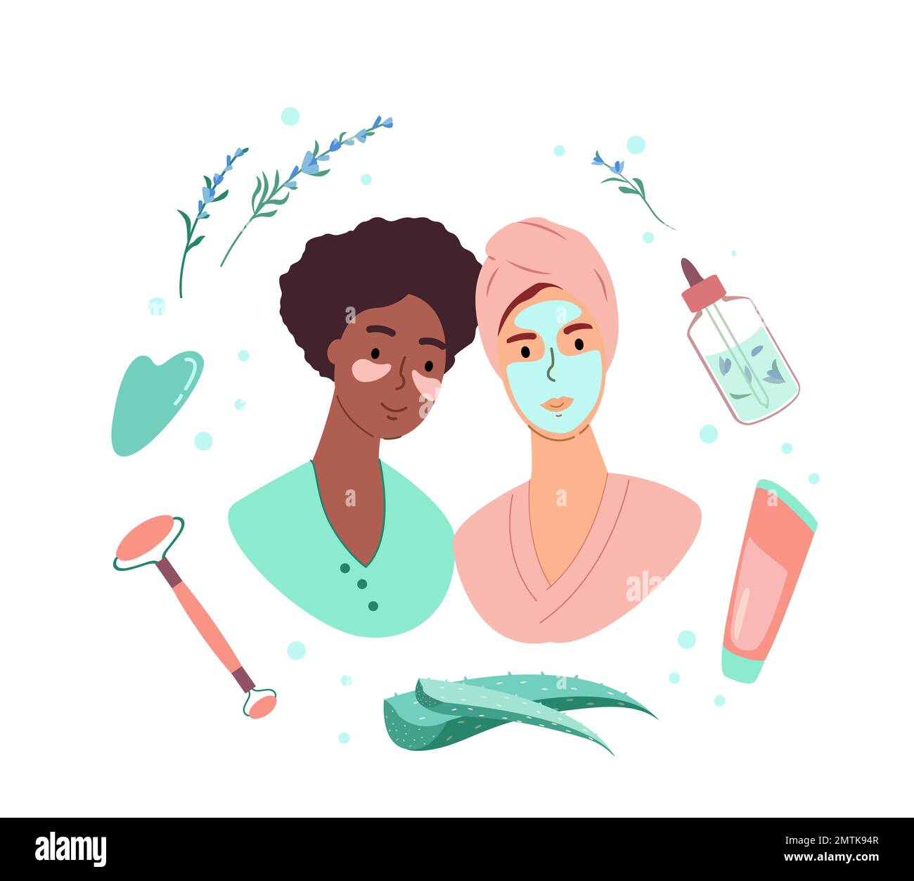 Afro American Dark Skin,two women with clay facial masks and eye ...