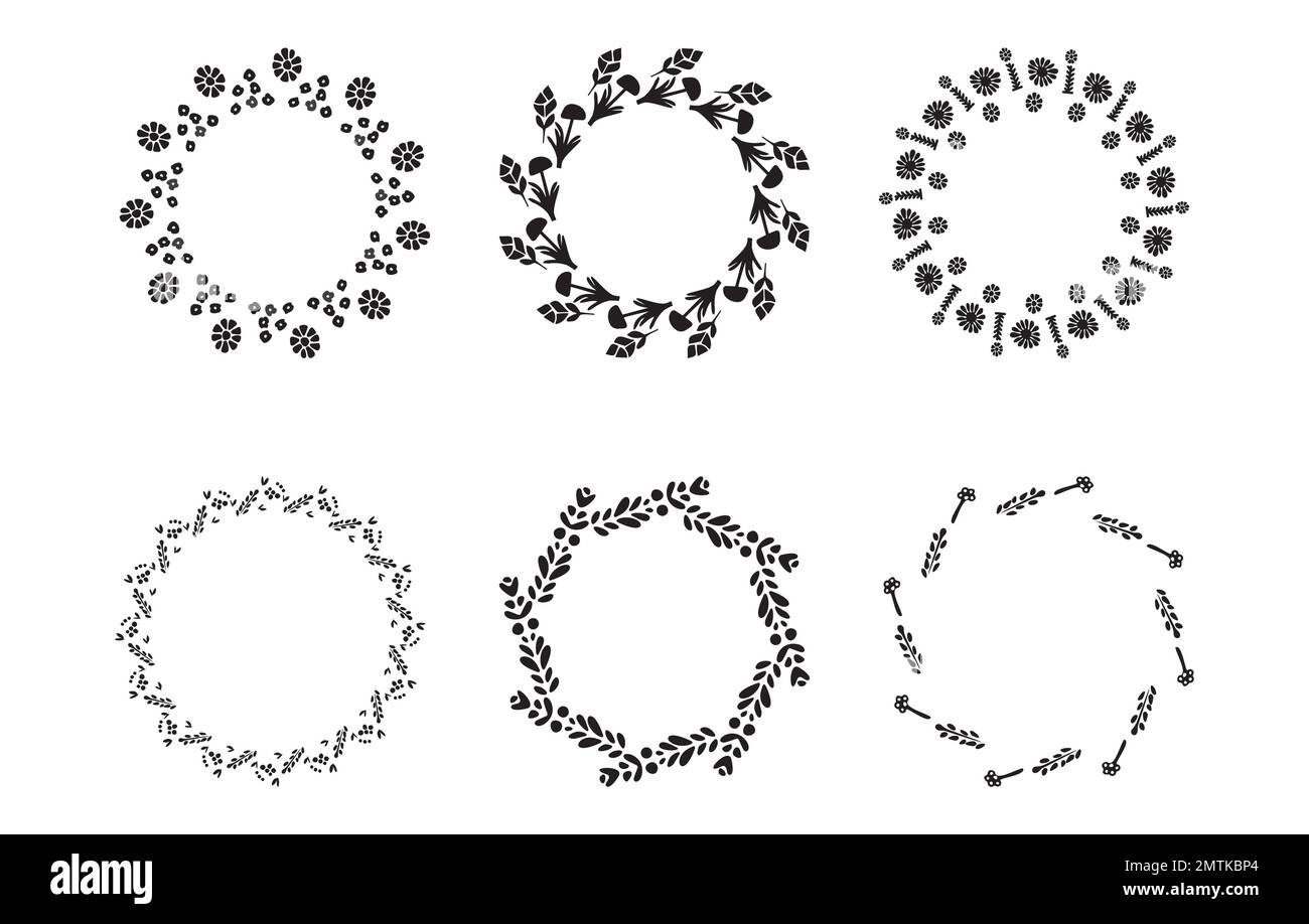 Set of six botanical wreath frames. Vector woodland invitation borders ...