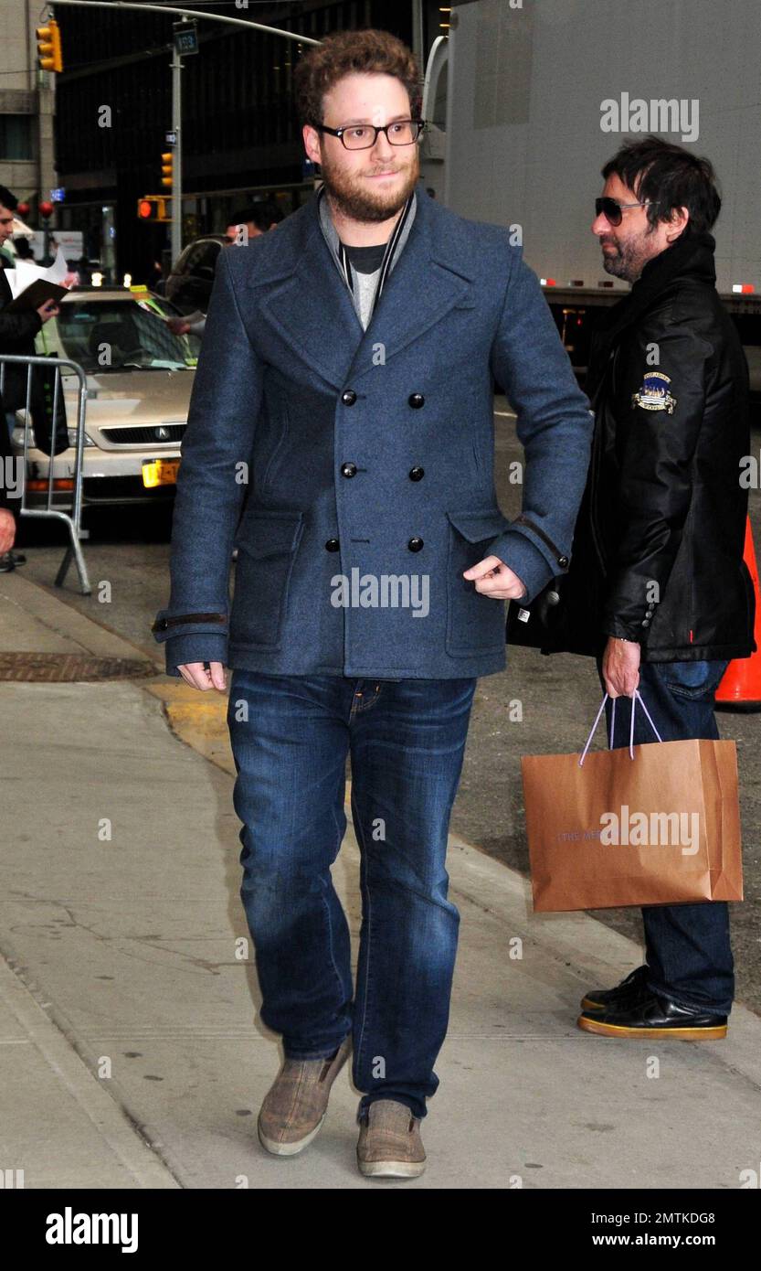 Seth Rogen looks slim and trim as he poses for photos outside the "Late ...