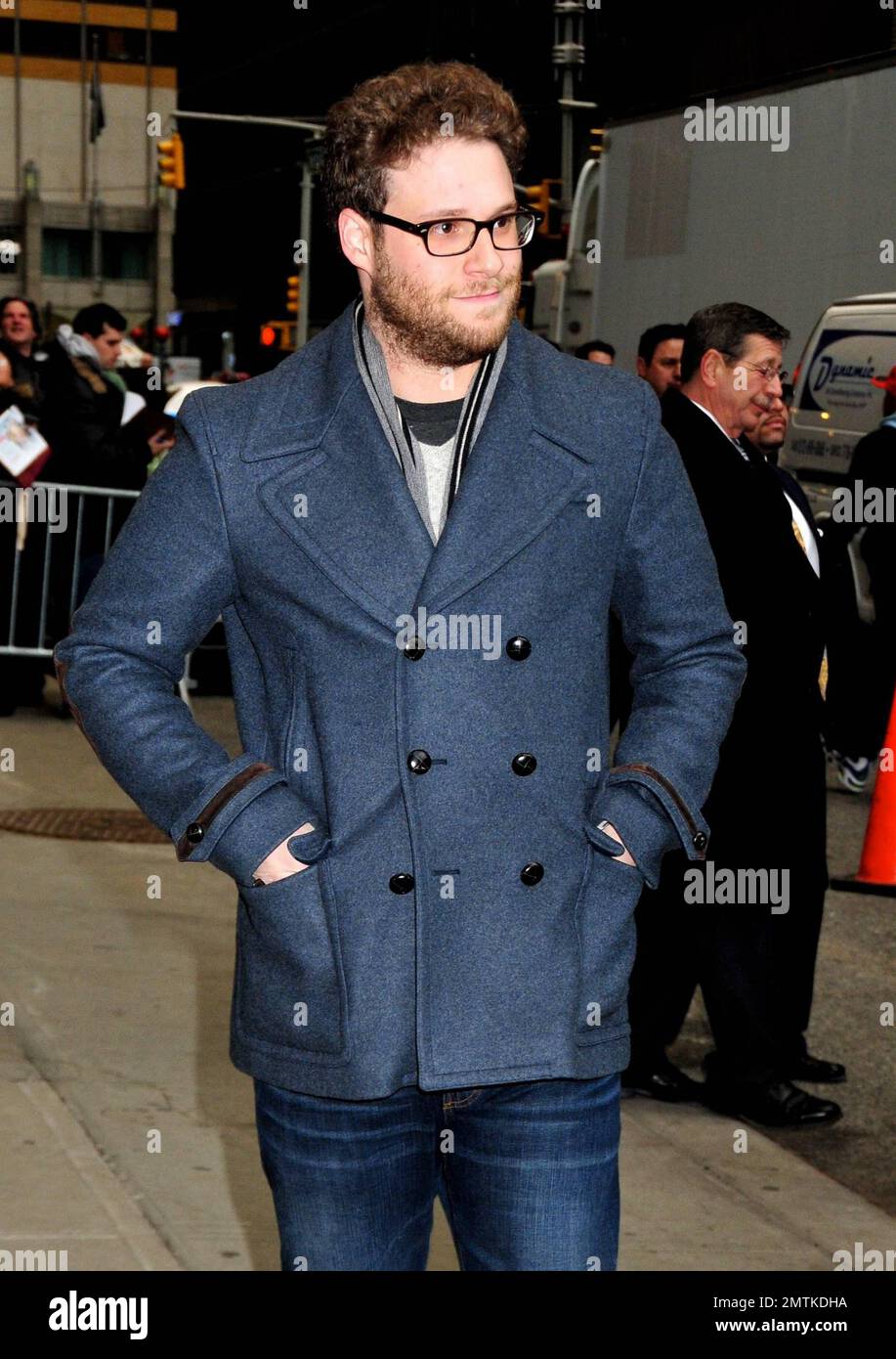 Seth Rogen looks slim and trim as he poses for photos outside the "Late ...