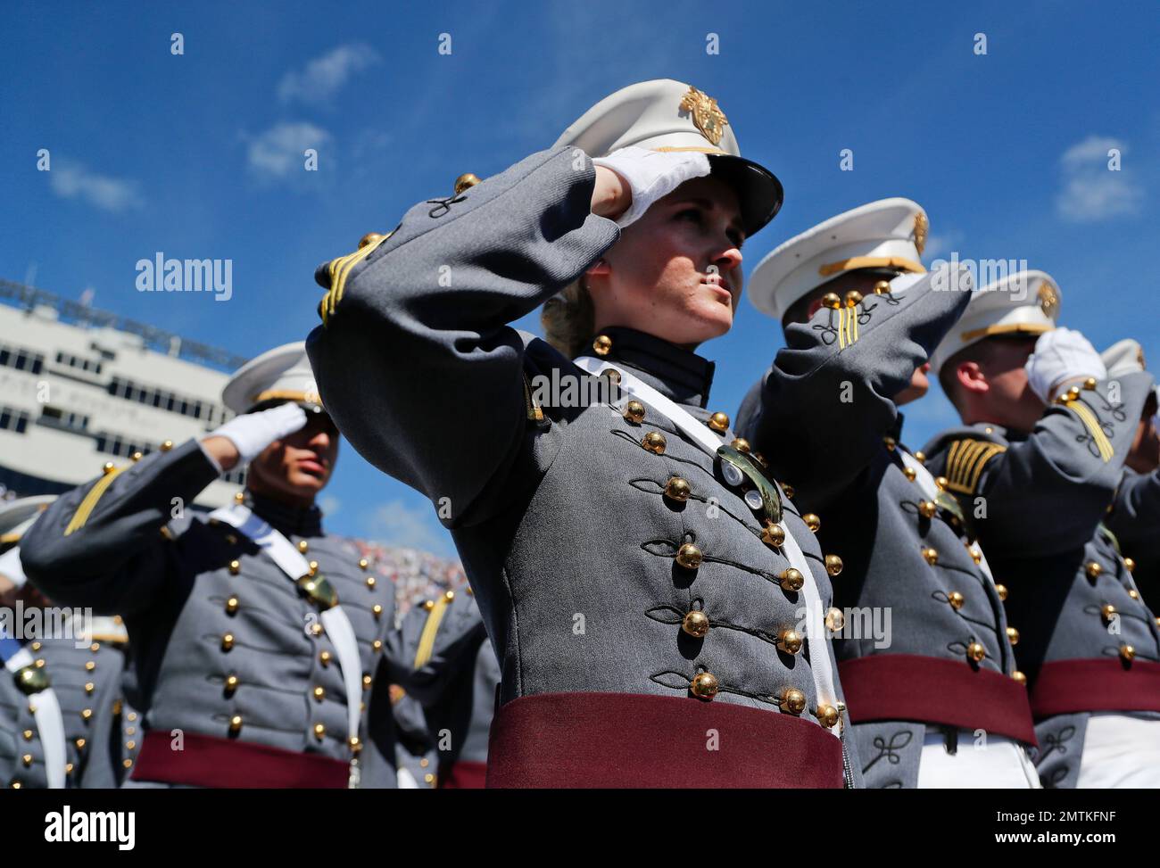 United States Military Academy graduating cadets salute during the ...