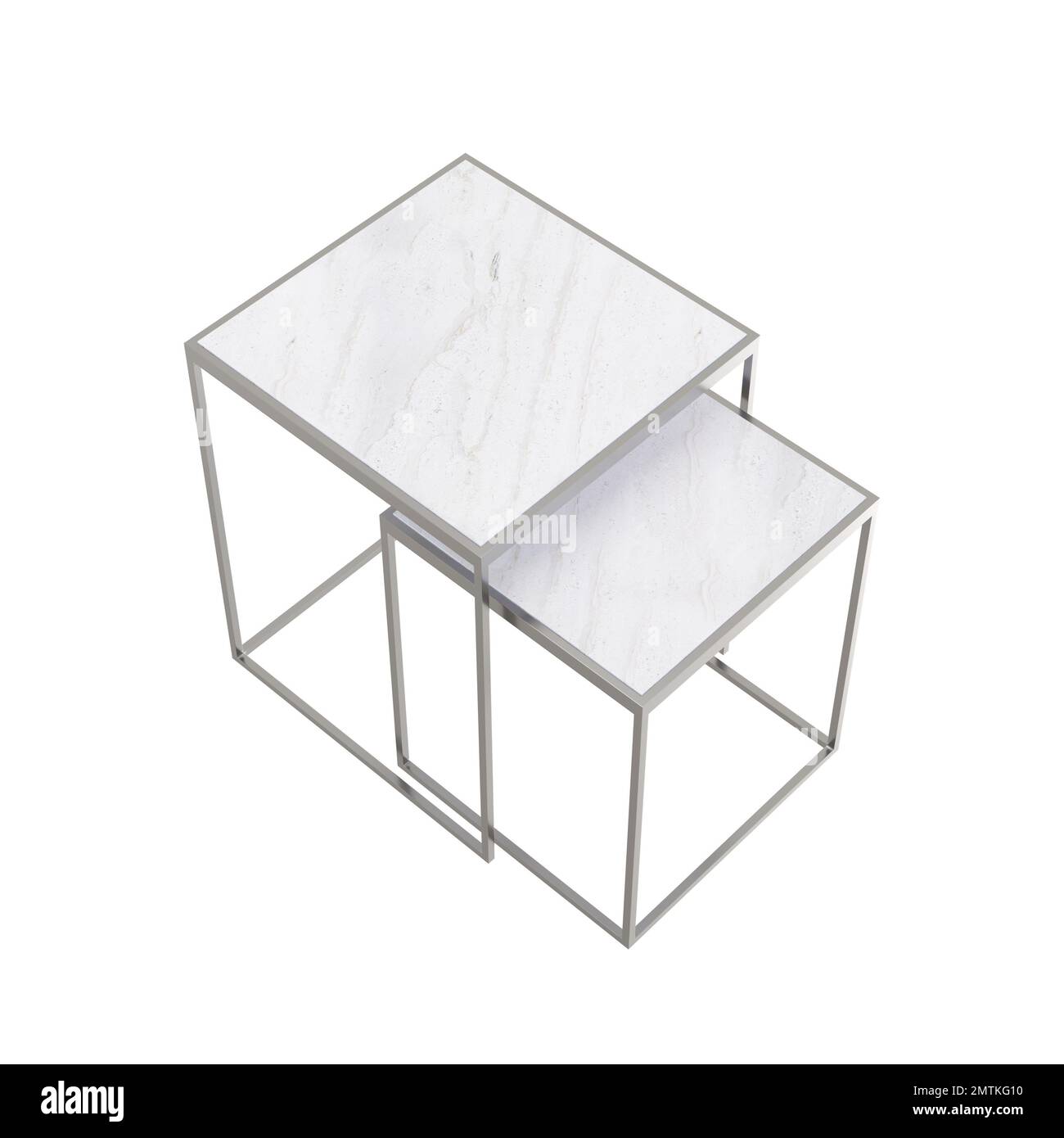 3D rendering Square Marble top With Silver Metal on White Background ...